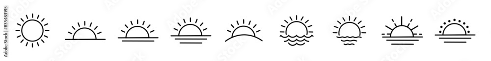 Icon of the sun. Icon of the sun. Line of sun rays on a white ...