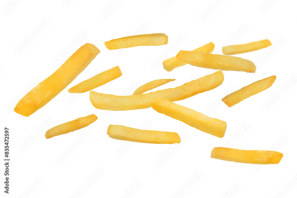 Falling french fries, potato fry on transparent background png Stock ...