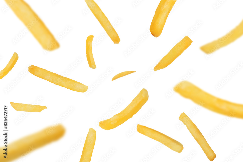 Falling french fries, potato fry on transparent background png Stock ...