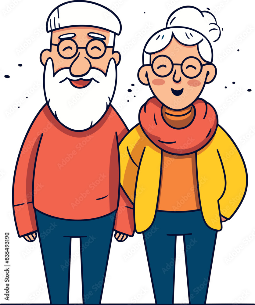 vector old couple, elder woman with man avatar face cartoon character ...