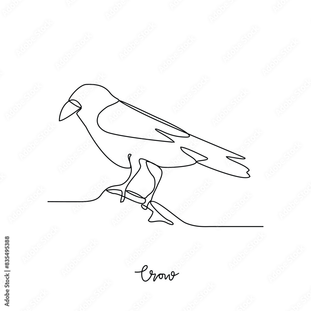 One continuous line drawing of Crow vector illustration. Poultry and ...