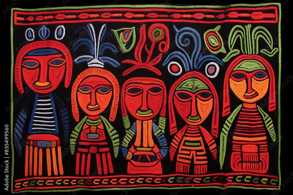 Exceptional and authentic MOLAS. Indian textile tapestry of Kuna women ...