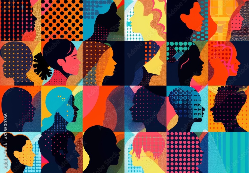 A colorful overlapping profile pattern of heads Stock Illustration ... A colorful overlapping profile pattern of heads Stock Illustration ...
