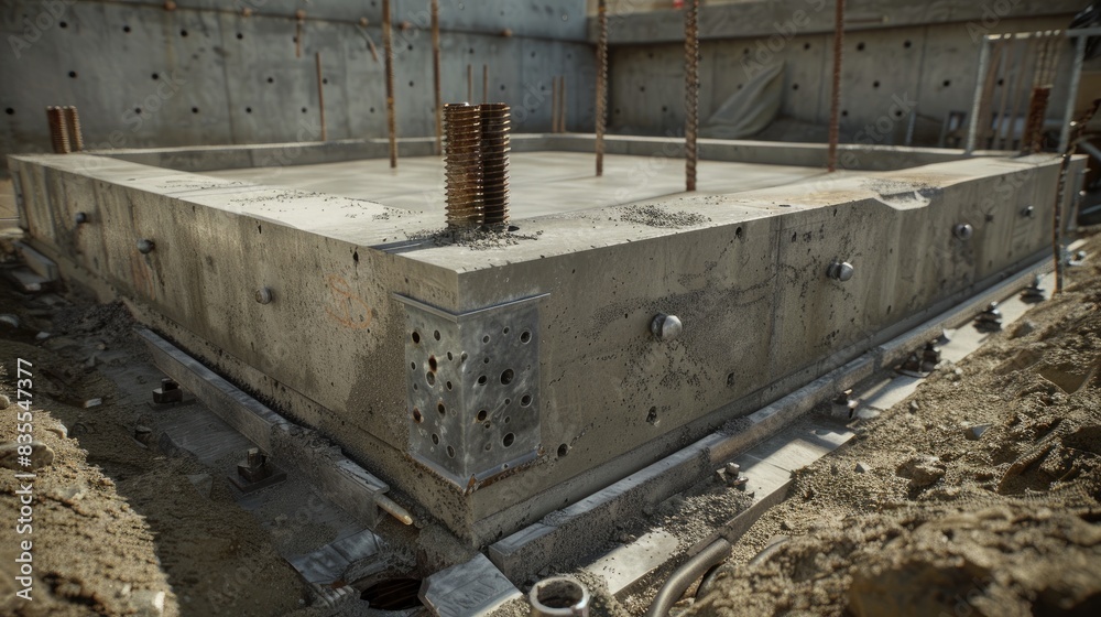 Construction of a concrete base with anchor bolts for a light pole base ...