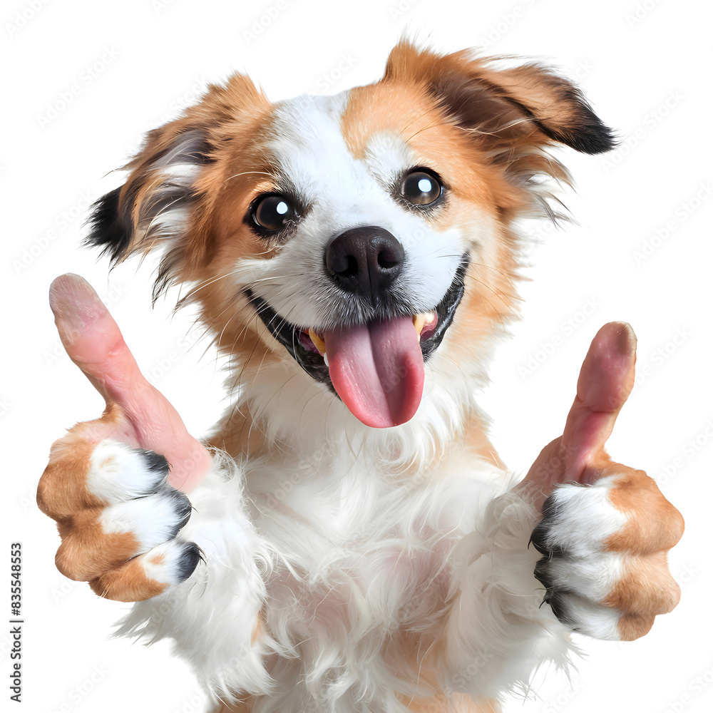 Happy Border Collie dog gives thumbs up using two hand, funny smiling ...