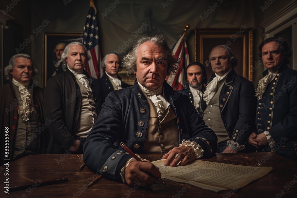 A historical reenactment of the signing of the Declaration of ...
