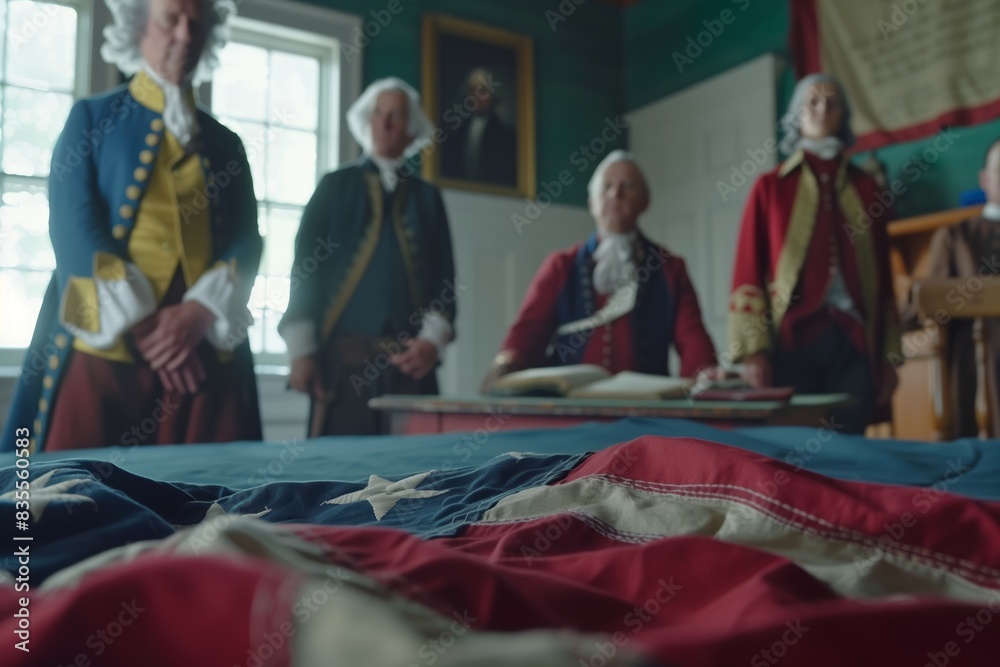 A detailed scene depicting a historical reenactment of the American ...