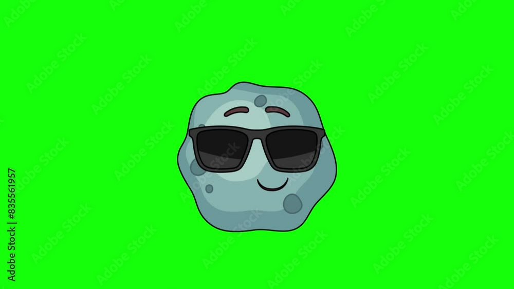 asteroid emoji cartoon smiling face with sunglasses, emoticon animation ...