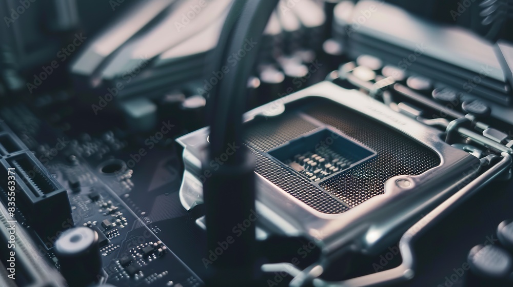 Heat sink being attached to a processor, close-up, vital for managing ...