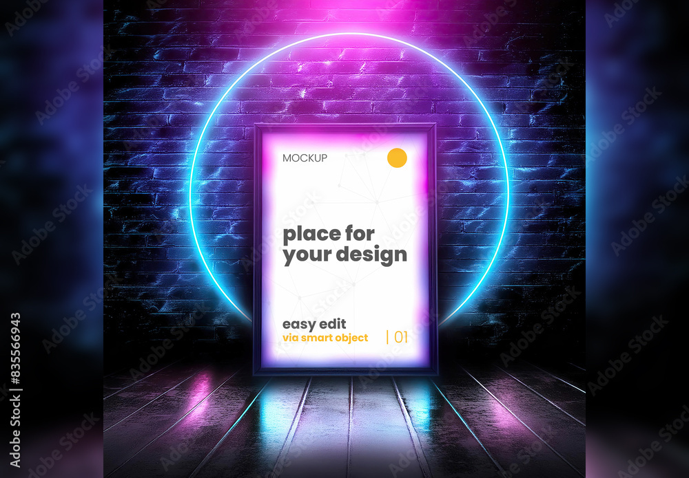 Neon Circle Lights Futuristic Design Poster Image Mockup Generative Ai ...