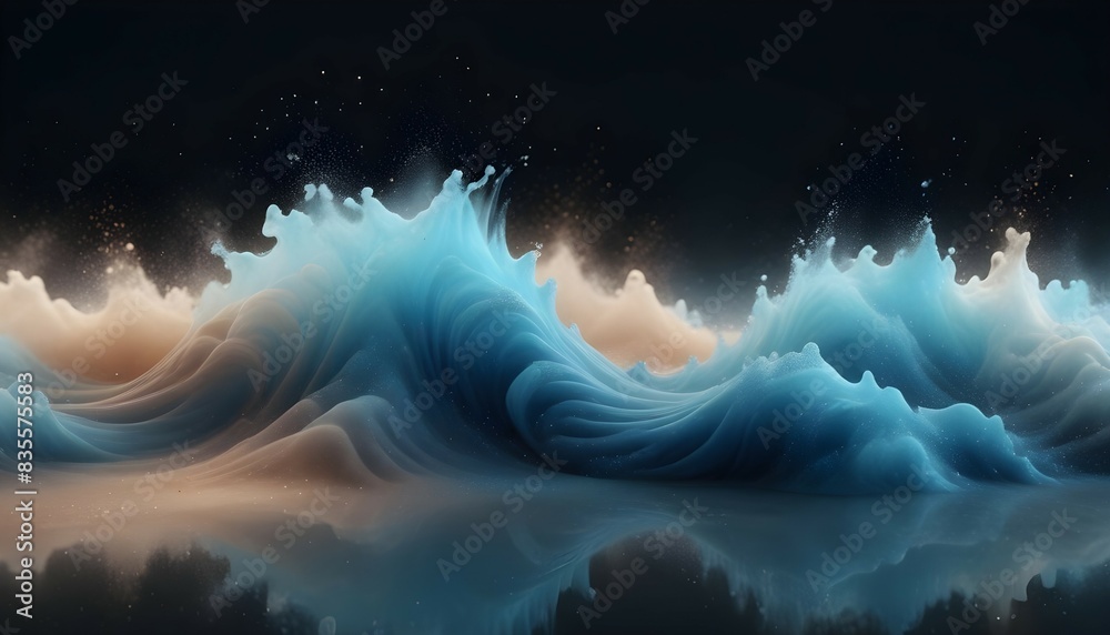 Glitter mist. Paint water splash. Magic spell. Blue silver gray color ...