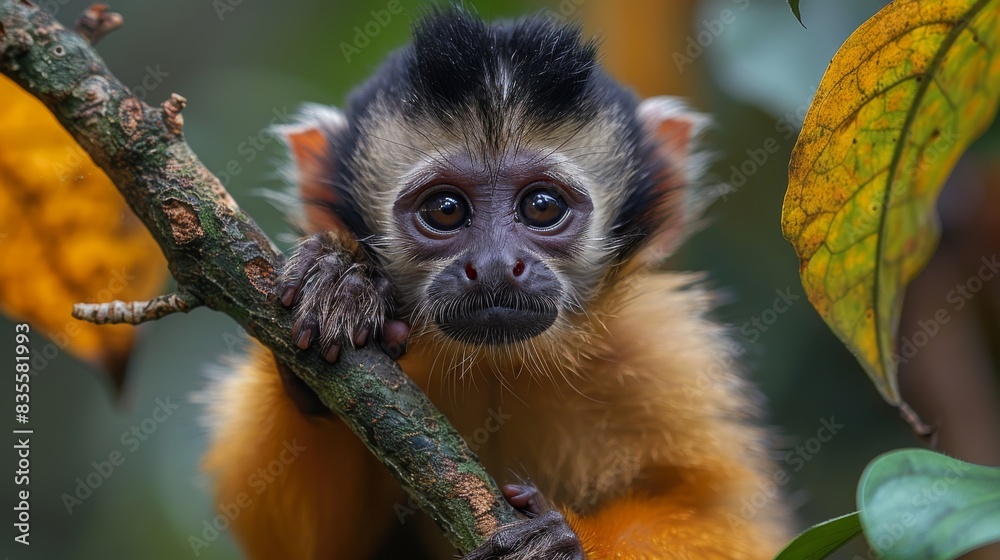 High in the treetops, the capuchin monkey deftly forages, showcasing ...