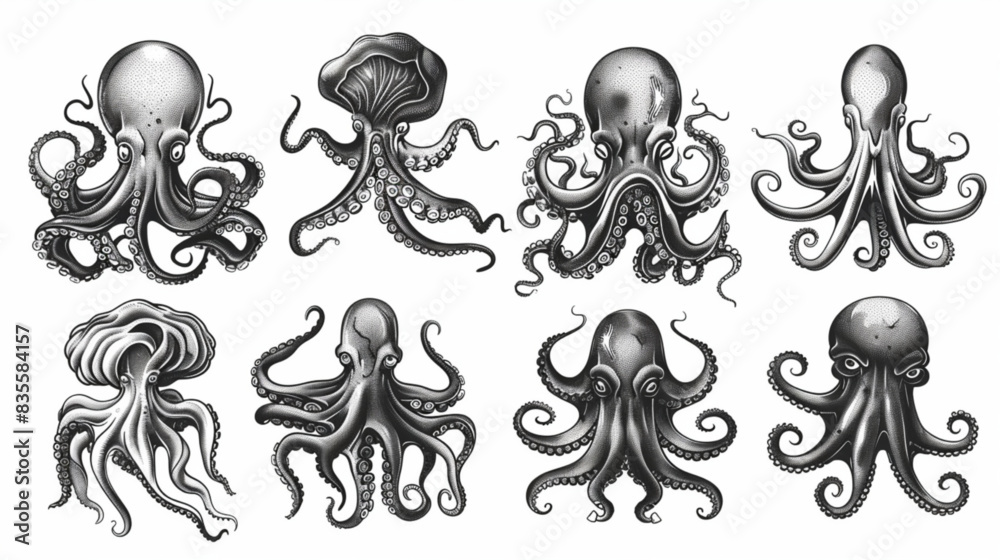 Tentacles of an octopus label frame design. Hand drawn vector ...