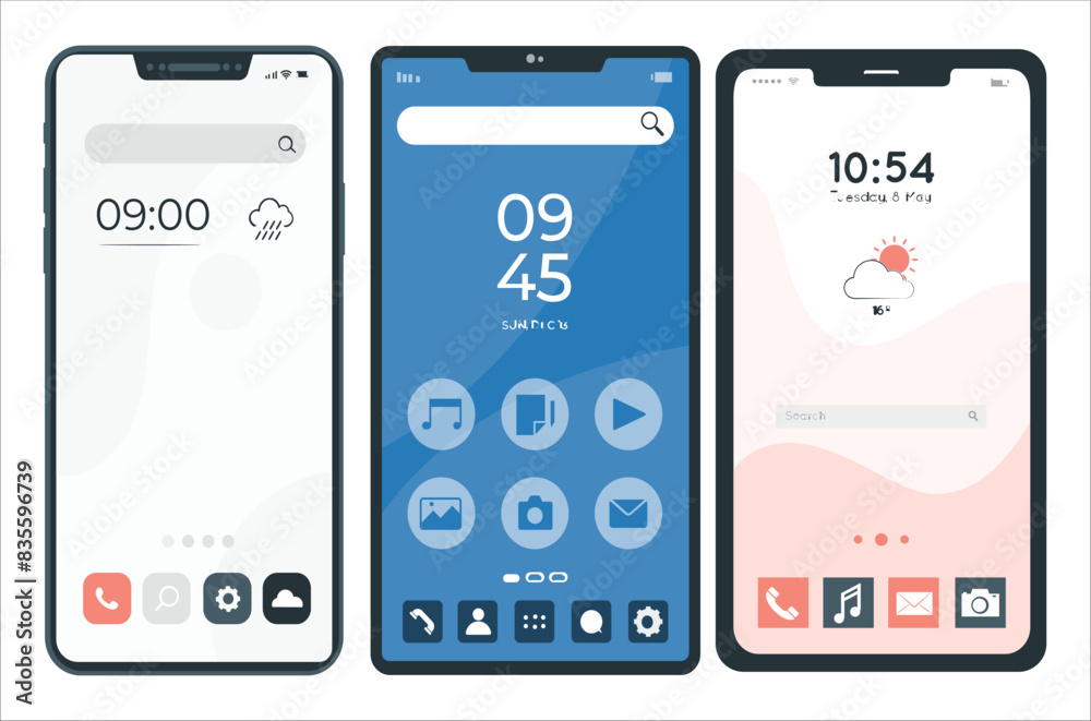 Smartphone app Home screen vector illustration. Modern mobile phone ...