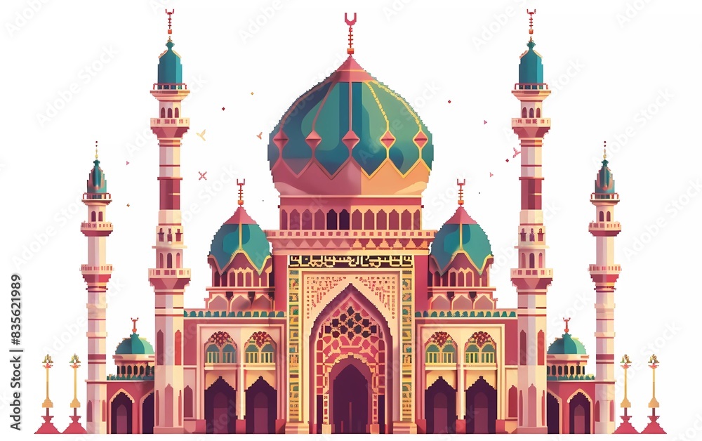 8-bit pixel mosque, pixel art vector illustration. isolated on white ...
