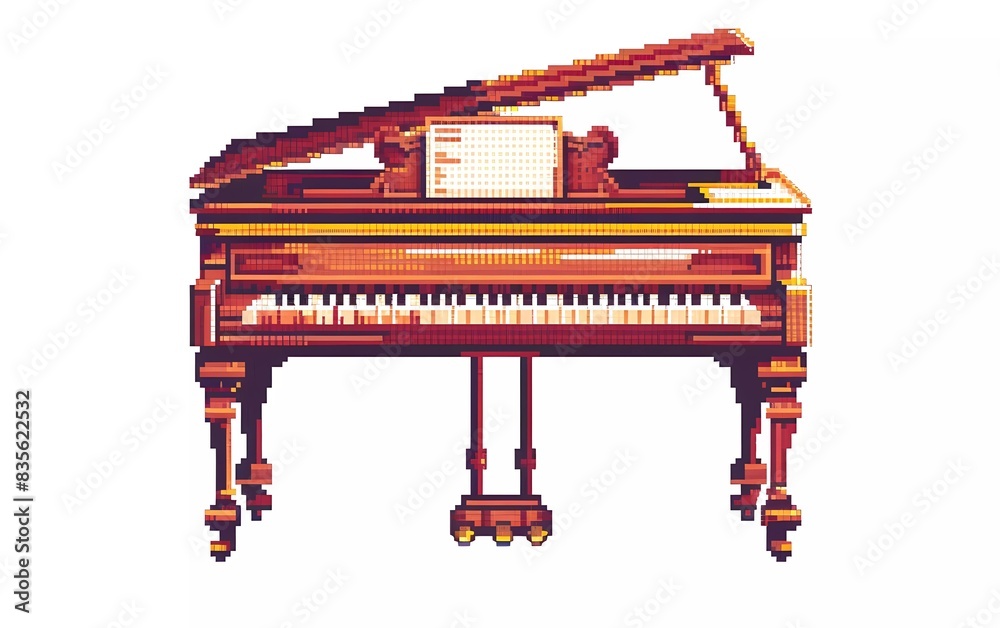 8-bit pixel piano, pixel art vector illustration. isolated on white background Stock ...