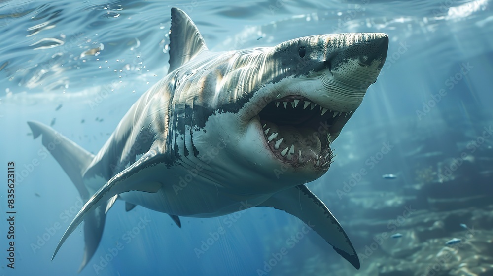 Spectacular Scary megalodon (extinct prehistoric shark) under water ...