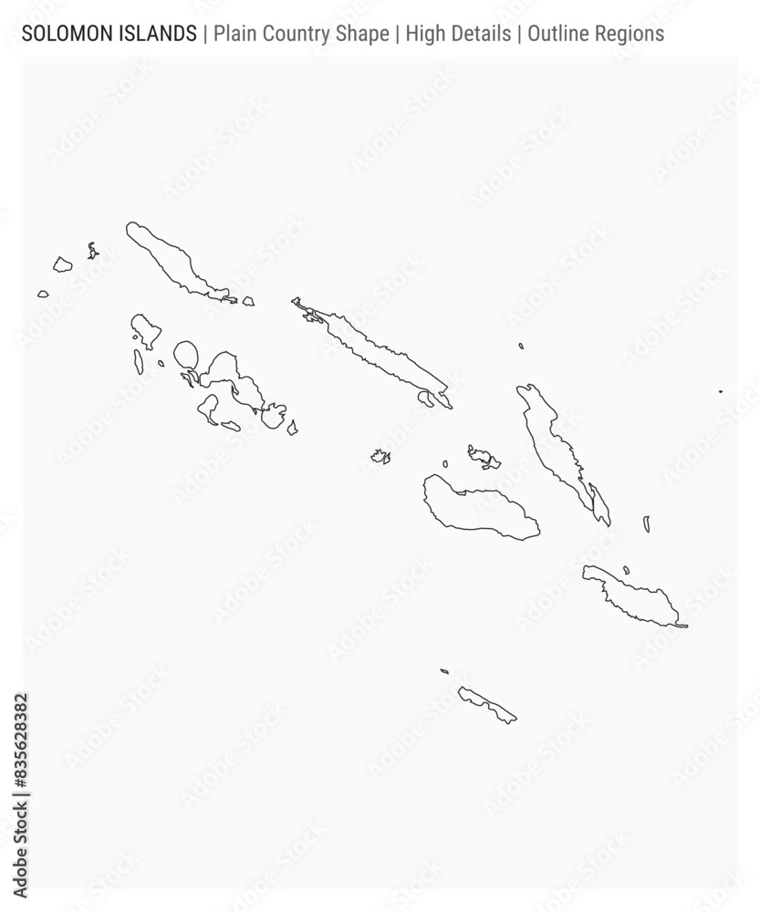 Solomon Islands plain country map. High Details. Outline Regions style ...