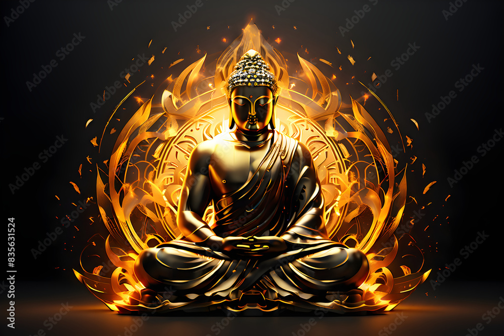 Burning fire Golden Buddha illustration. Burning buddha wallpaper ...