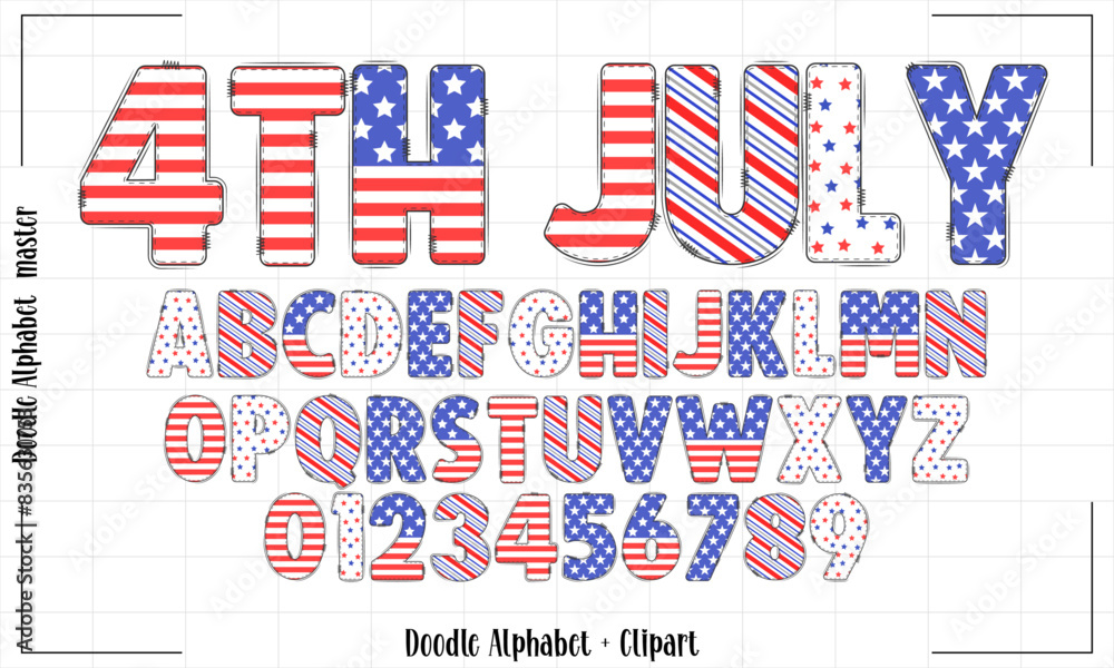 4th Of july Doodle alphabet,American Flag letters,American Doodle ...