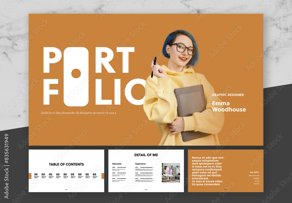 Brown and White Graphic Designer Portfolio Stock Template | Adobe Stock