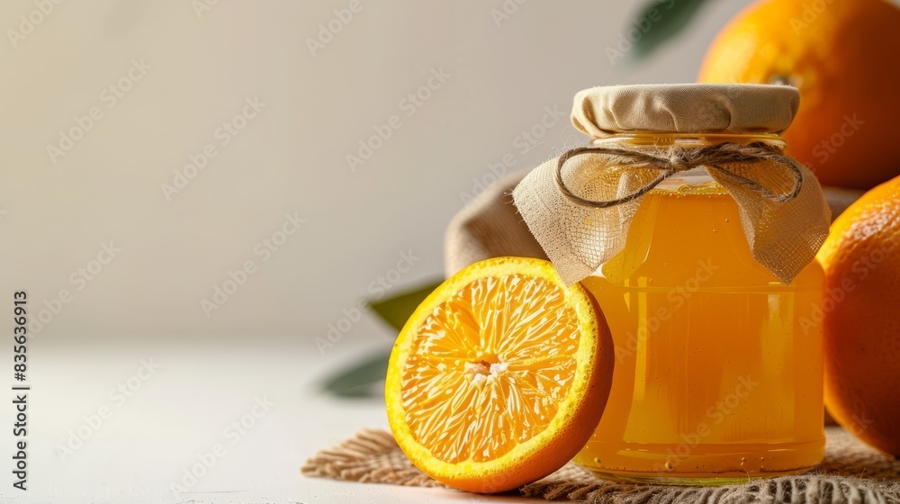 Orange pulp orange jam in a jar Seal with cloth tied with hemp rope ...