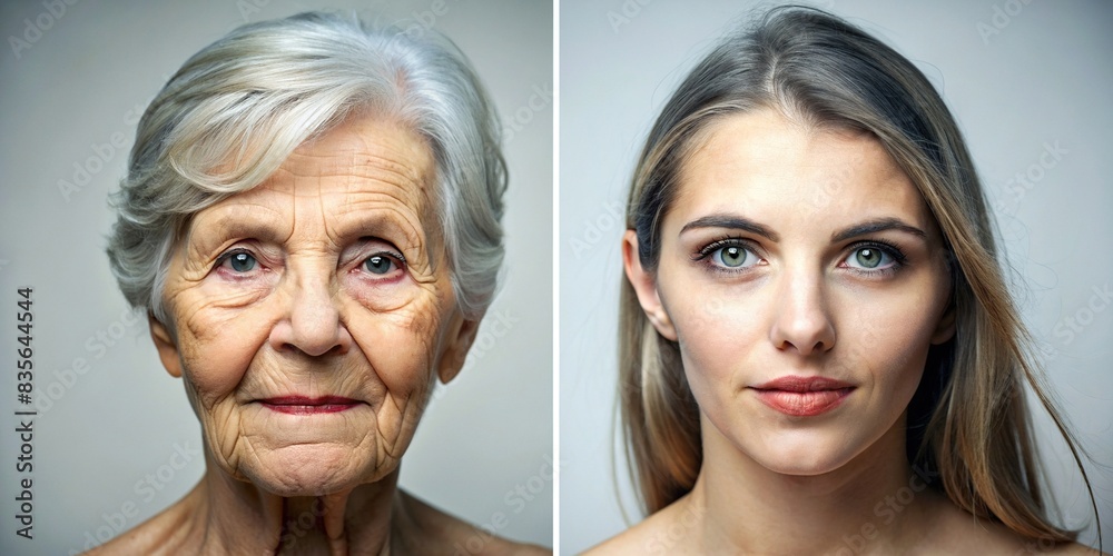 Foto de Split-image transformation showing young and elderly woman ...