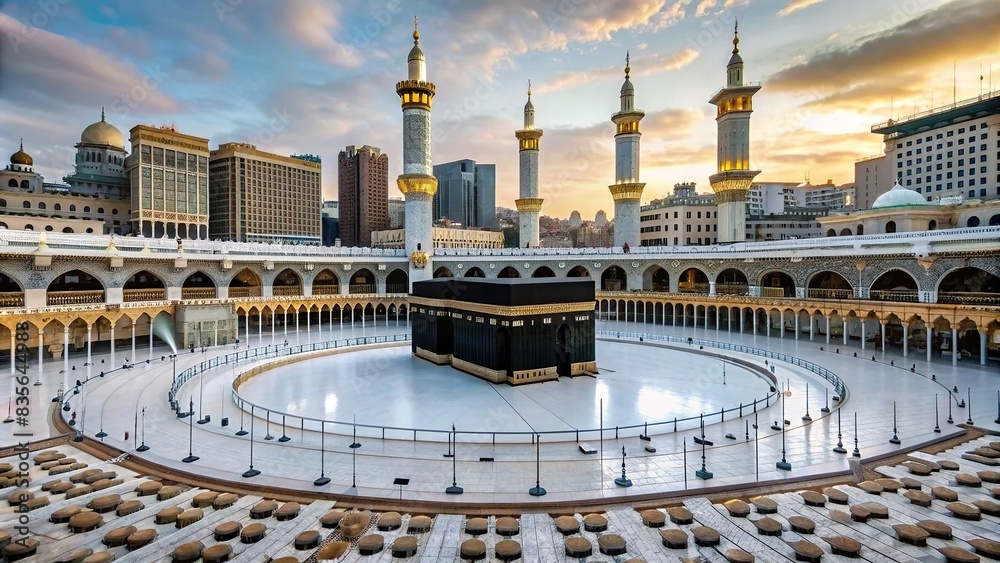 Fotografia do Stock: Empty mosque in Mecca with Kaaba for Hajj ...