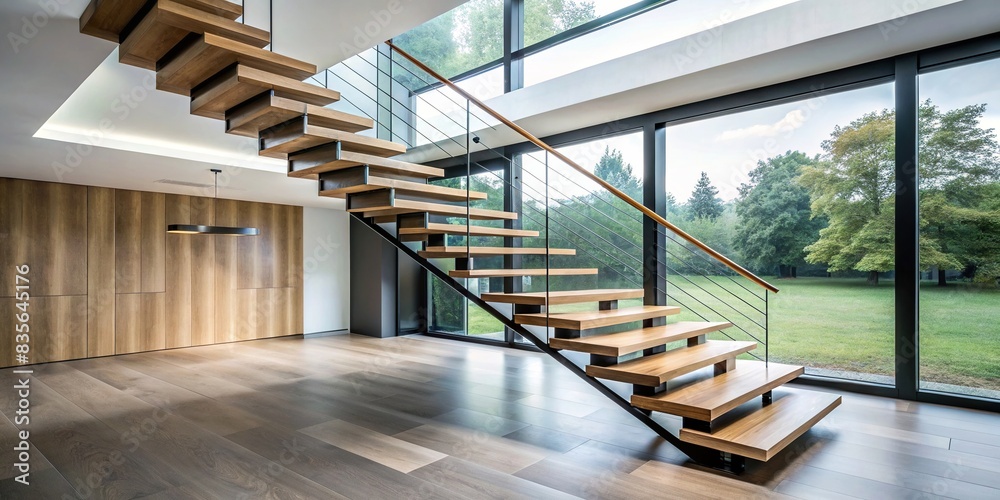 Modern elegant L shape wood cantilever stair with black, stairs, modern ...