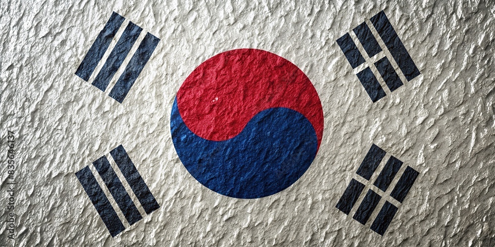 Embossed flag of South Korea with abstract background , South Korea ...