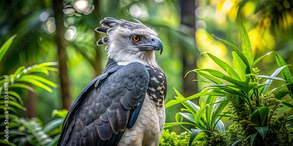 Ilustracja Stock: Photograph of powerful Harpy Eagle in lush rainforest ...