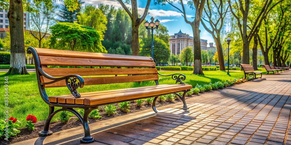 City wooden bench in a park , wooden bench, city, park, bench, classic ...