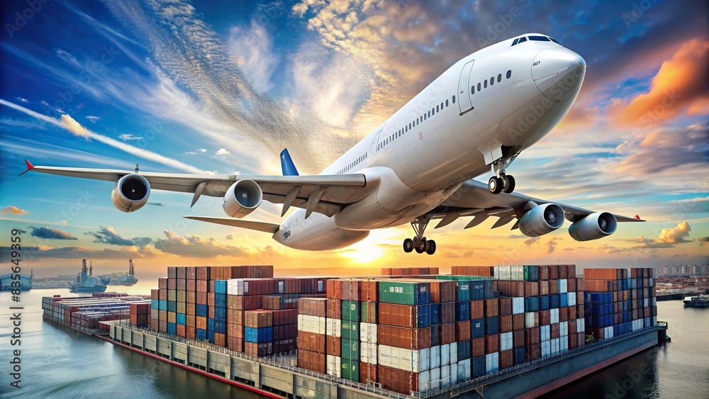 Cargo plane flying with containers in its belly, transporting air ...