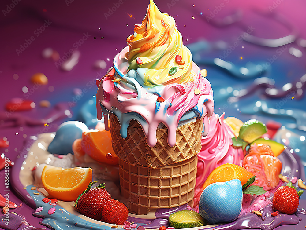 Superb Side view of thai ice cream roll under whipped cream decorated ...