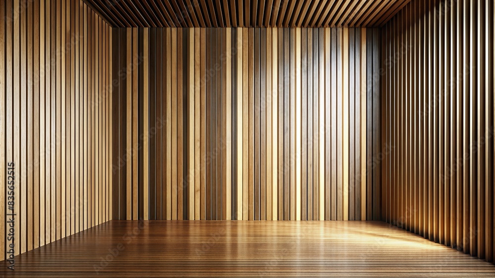 Elegant wooden room corner with dark vertical lines, architectural ...