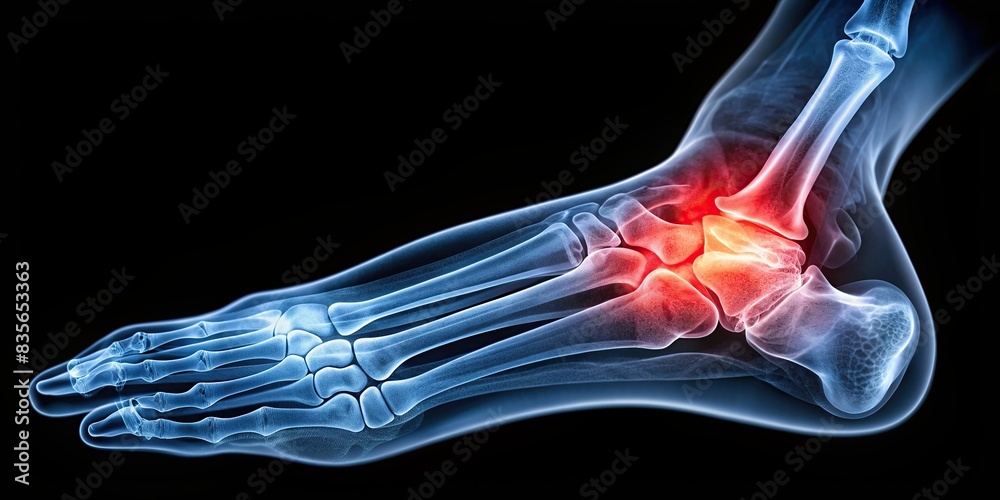 X-ray of a painful foot joint , arthritis, foot pain, inflammation ...
