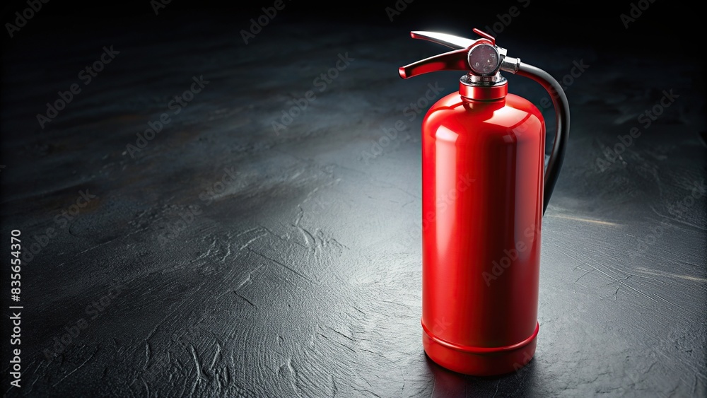 Red fire extinguisher on black surface, fire safety, emergency ...