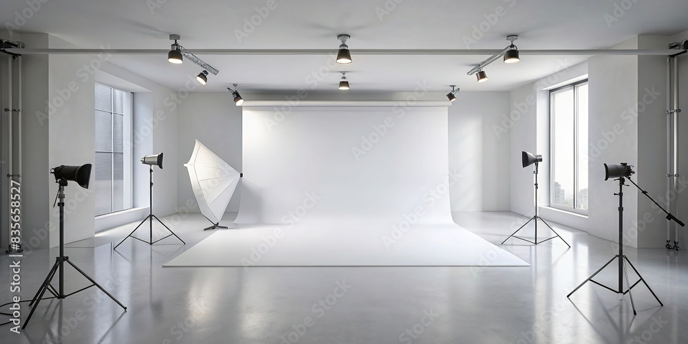 Empty white studio room template with modern design for product display ...