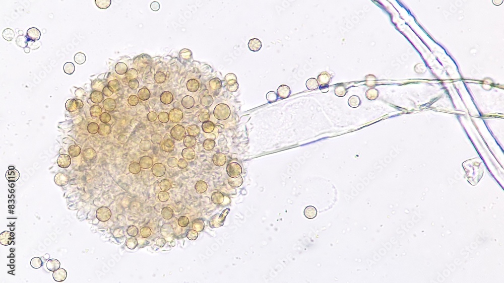 Mold species (Aspergillus sp) under microscope. Fresh sample whithout ...
