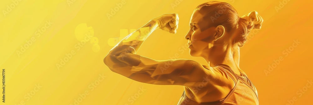 Woman flexing muscles with glowing backdrop - A strong woman flexing ...