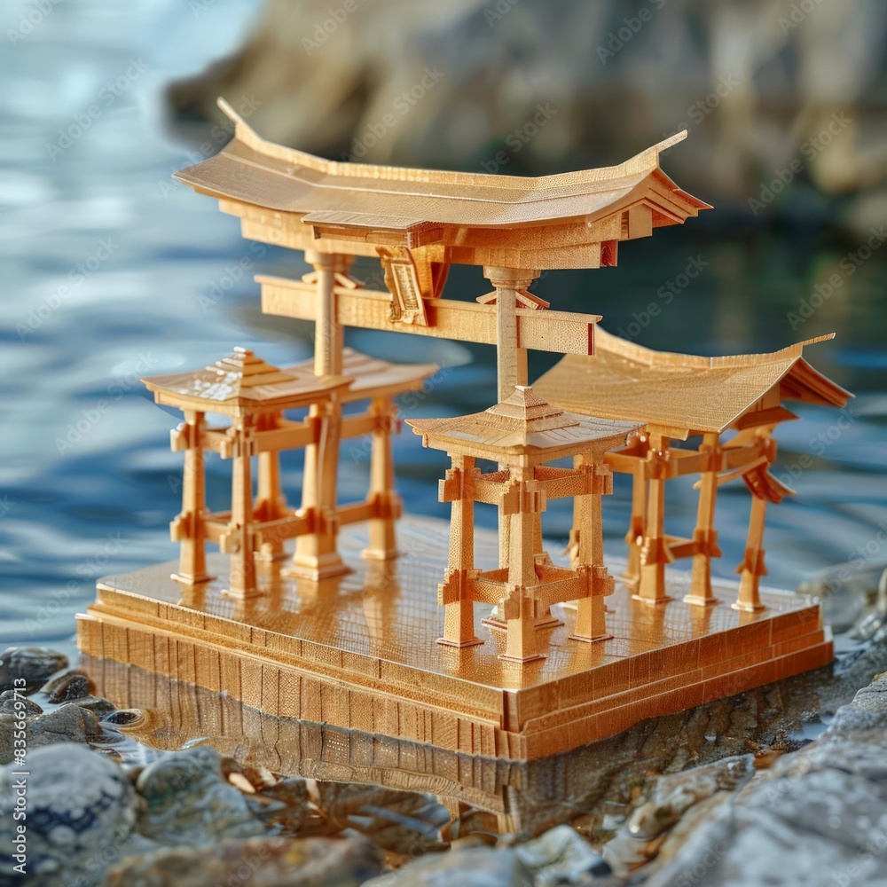 Gold sheet origami Itsukushima Shrine An intricate origami model of ...