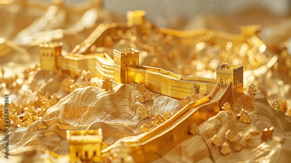 Gold sheet origami Great Wall of China A miniature Great Wall of China ...