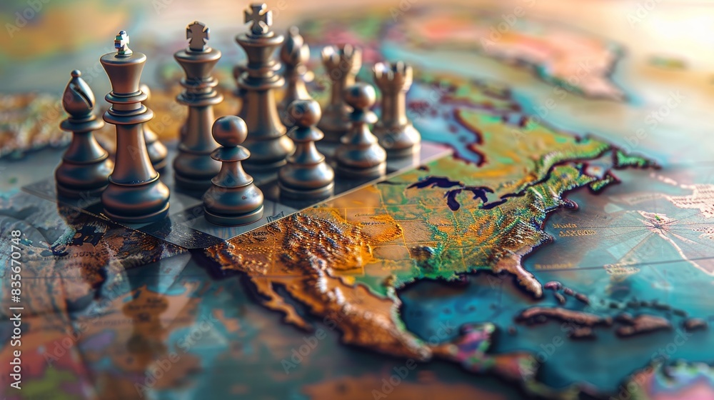 Chess pieces reflecting on a world map - A strategic ensemble of chess ... Chess pieces reflecting on a world map - A strategic ensemble of chess ...