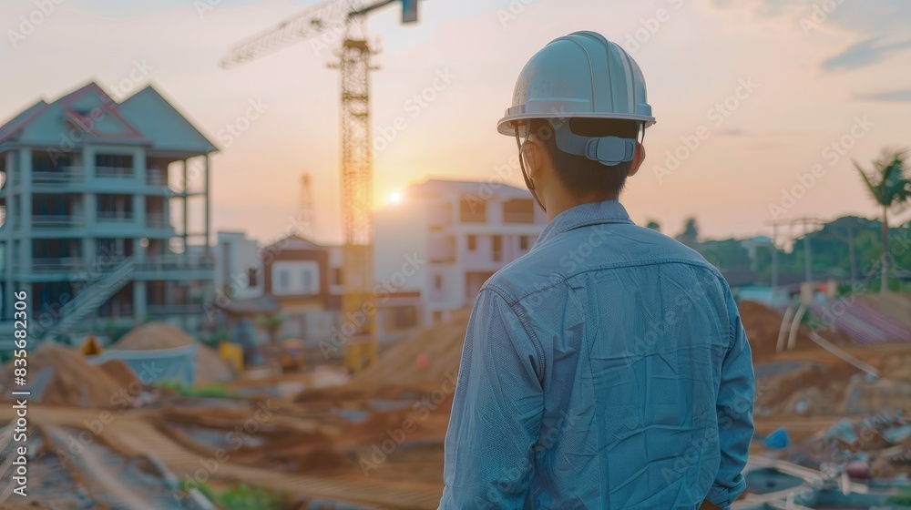 Asian man civil engineer architect wearing safety helmet meeting at ...