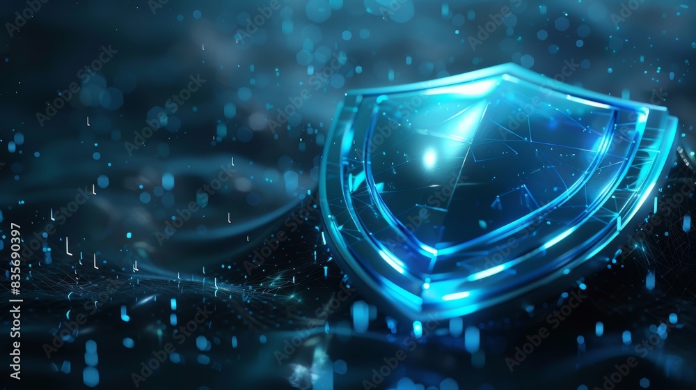 An illustration of a high-tech digital shield symbolizing advanced data ...