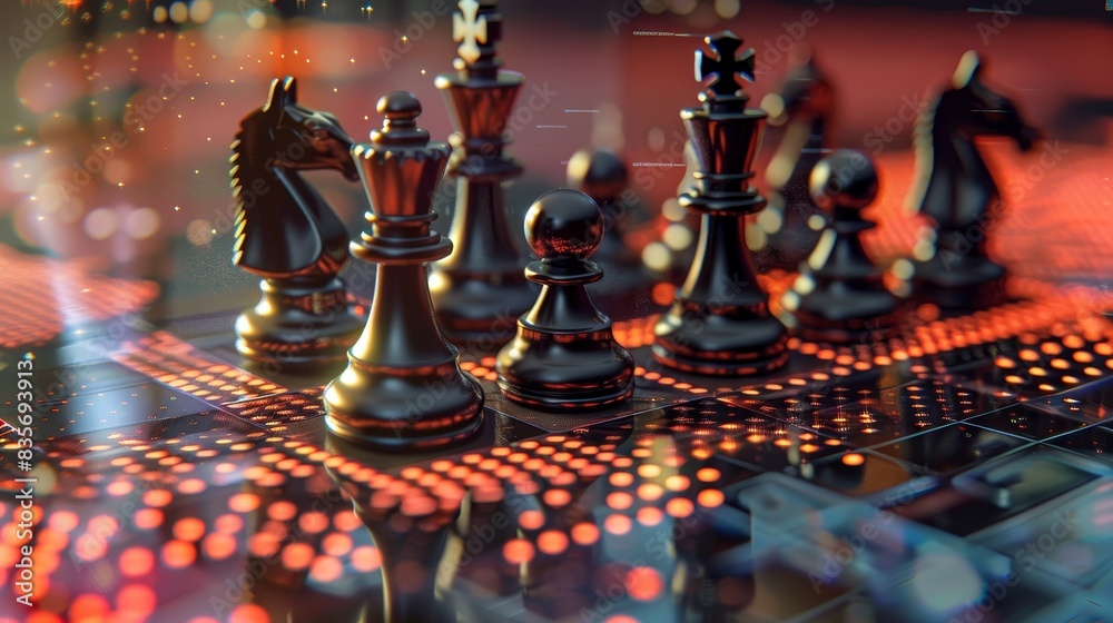 Futuristic chess board with neon lights - This image presents a ...
