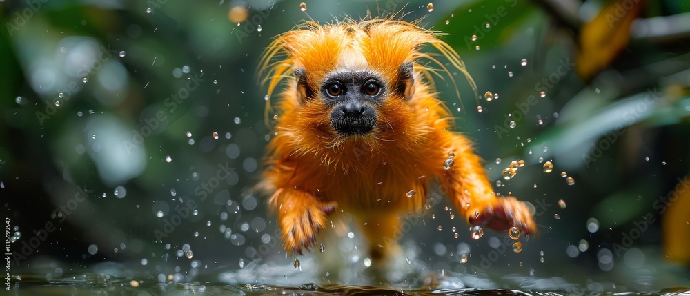 The golden lion tamarin, with its striking orange mane, swings through ...