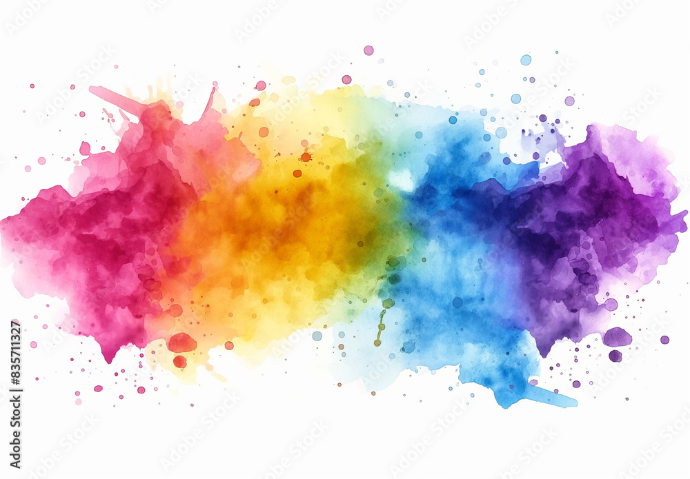 abstract watercolor splashes on white background, rainbow color ...
