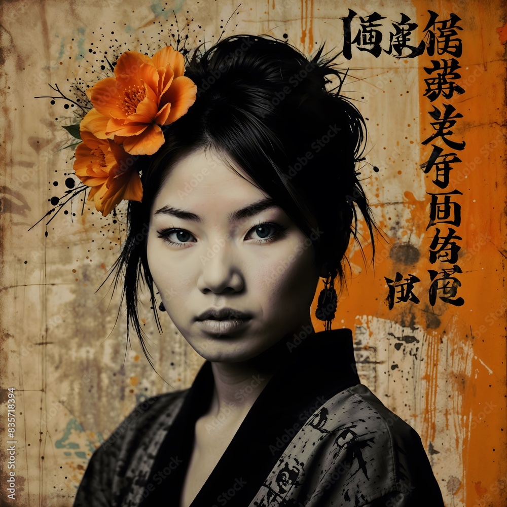 Surreal black and white portrait of a Chinese woman, portrait of a ...