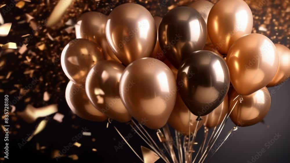 Opulent display of gold and bronze balloons against a dark background ...